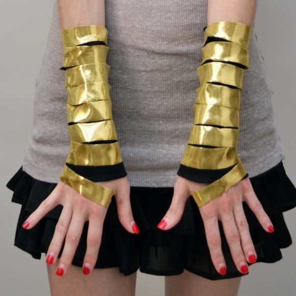 Handmade | Accessories | Cut Out Fingerless Gloves Gold Ripped Arm ...